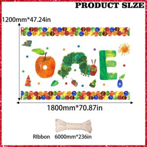 The Cute Hungry Caterpillar Birthday Banner Backdrop, one Year Old Cartoon Hungry Caterpillar Birthday Party Sign Supplies, Apple Sun Leaf Fruits ​Birthday Poster Background Photo Props Decoration