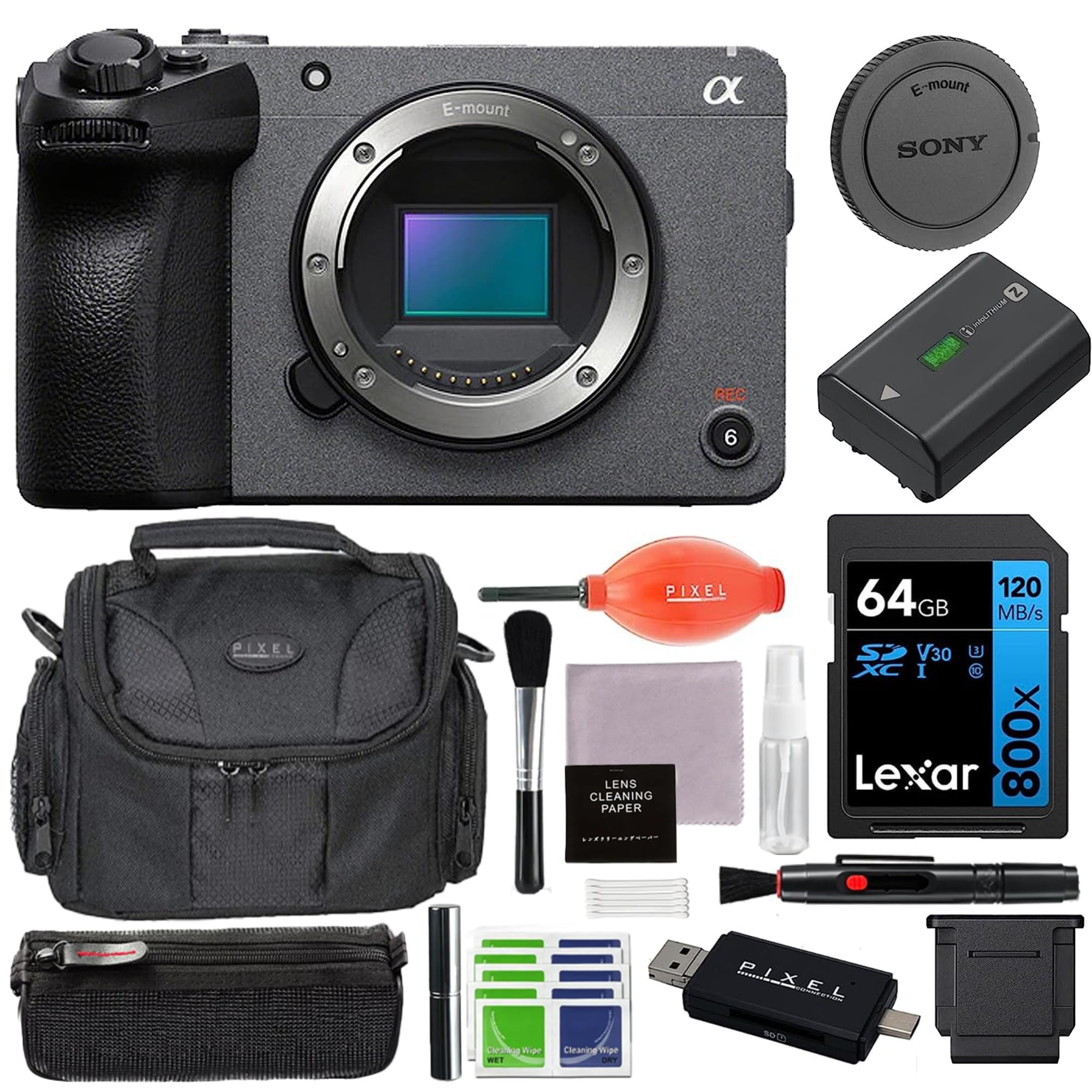 Sony FX30B Digital Cinema Camera (ILME-FX30B) Bundle with Gadget Bag + Lexar 800X 64GB SD Card + More