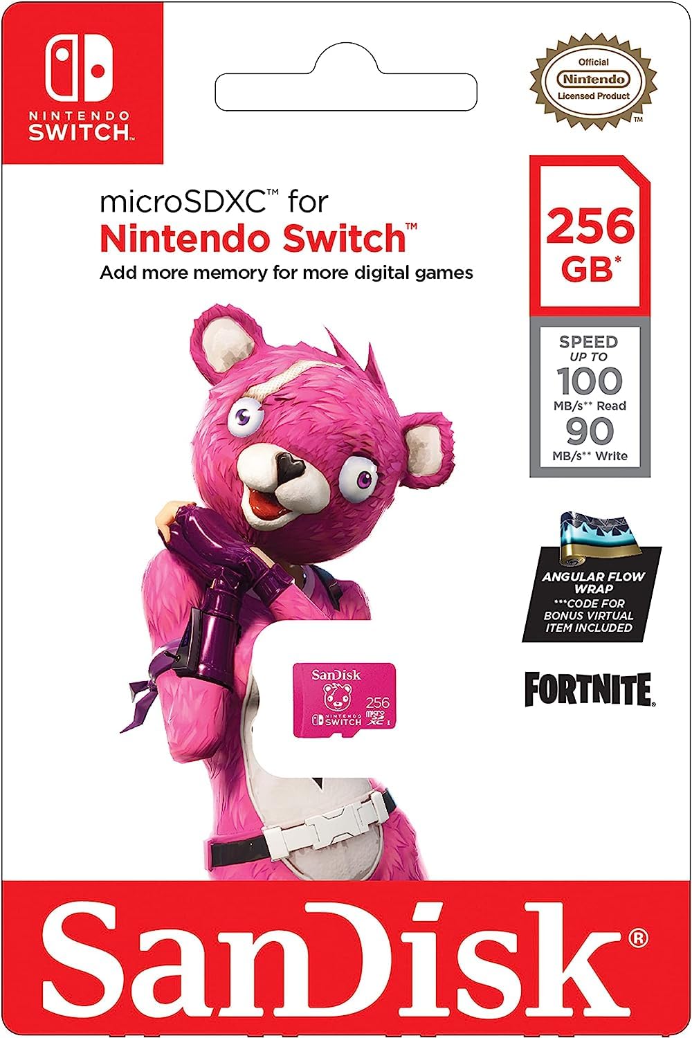 SanDisk Fortnite Edition 256GB MicroSDXC UHS-I Memory Card Works with Nintendo Switch, Switch OLED, Switch Lite (SDSQXAO-256G-GN6ZG) Bundle with (1) Everything But Stromboli MicroSD & SD Card Reader