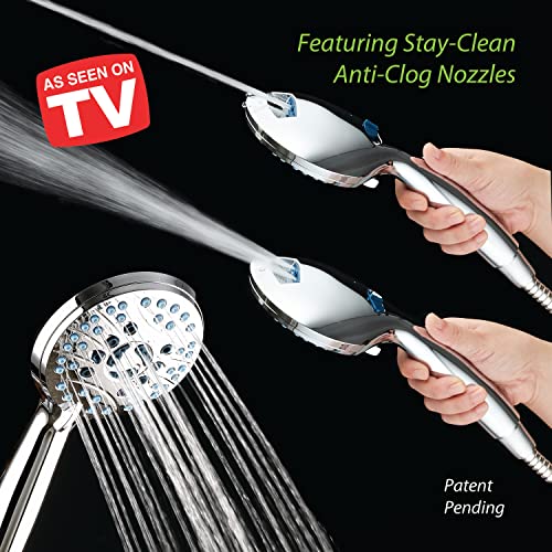 AquaCare Retail Pack High Pressure 8-setting Handheld Shower Head - Built-in Power Wash to Clean Tub, Tile & Pets, Overhead & Wall Brackets, Pure-Clean Nozzles, Extra-long 6 ft. Stainless Steel Hose