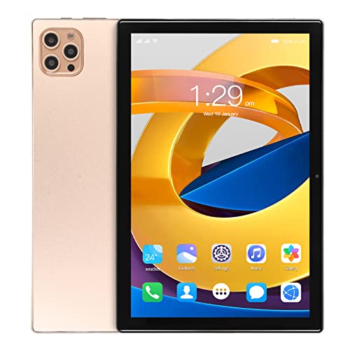 DAUERHAFT HD Tablet PC, 10.1 Inch HD Tablet 8 Core MTK6750 Chip 6GB RAM 64GB ROM Multifunction 8 MP Front Camera US Plug 110-240V for Work for Learning (Gold)