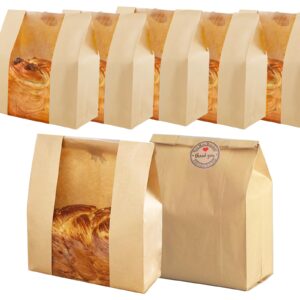 pack of 35 paper bread bags for homemade bread, paper bakery bag for baked food packaging storage, large kraft paper bread loaf bag with window label seal sticker included pack of 35,12.5x8.3x4 inches