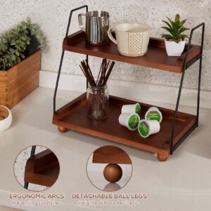 Youngcafe 2 Tier Coffee Bar Accessories and Organizer Shelf,Wooden Coffee Station Organizer for Countertop Coffee Bar Decor,Coffee Syrup Canisters Cups Rack for Bathroom,Kitchen