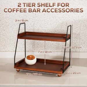 Youngcafe 2 Tier Coffee Bar Accessories and Organizer Shelf,Wooden Coffee Station Organizer for Countertop Coffee Bar Decor,Coffee Syrup Canisters Cups Rack for Bathroom,Kitchen