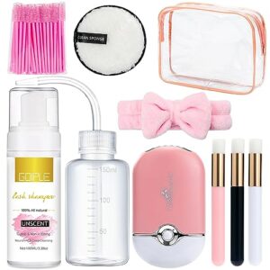 lash shampoo for lash extensions eyelash extension cleanser lash mousse lash remover for lash extensions, makeup bag lash cleaning kit