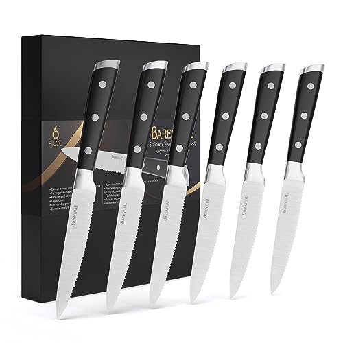 Barenthal Steak Knives, Steak Knife Set Dishwasher Safe, German Stainless Steel Serrated Steak Knife Set Service for 6, 6 Pieces Steak Knife with Gift Box