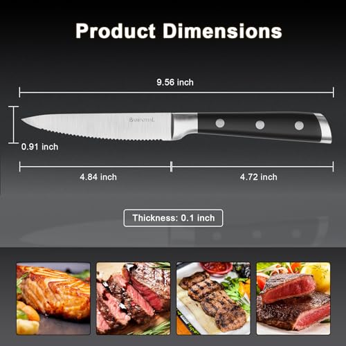 Barenthal Steak Knives, Steak Knife Set Dishwasher Safe, German Stainless Steel Serrated Steak Knife Set Service for 6, 6 Pieces Steak Knife with Gift Box