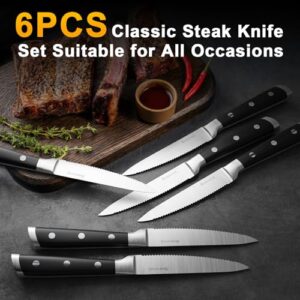 Barenthal Steak Knives, Steak Knife Set Dishwasher Safe, German Stainless Steel Serrated Steak Knife Set Service for 6, 6 Pieces Steak Knife with Gift Box