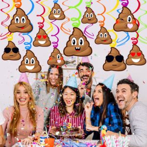 FANOST Funny Poop Emoji Party Hanging Swirls, 24 PCS Emoji Foil Hanging Banners for Adults Kids Birthday Party Decorations, Retired 50th 60th 80th Party Favors Decor Supplies