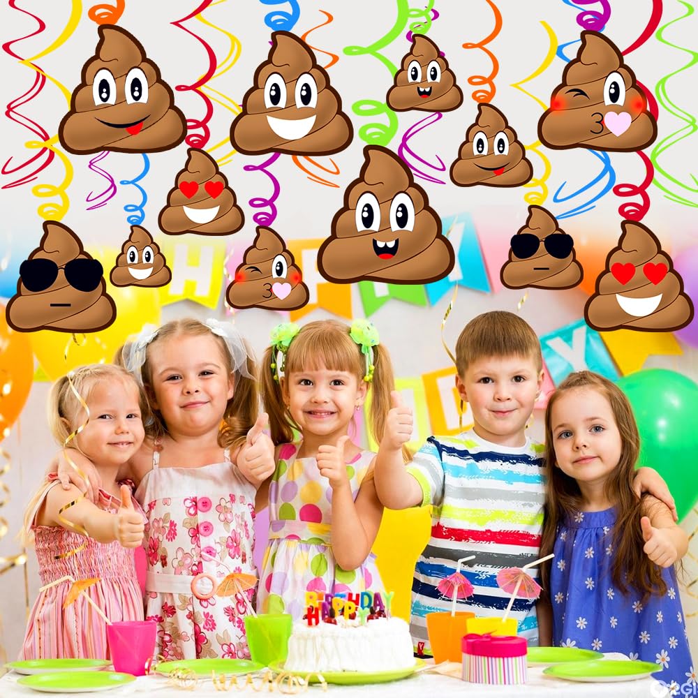 FANOST Funny Poop Emoji Party Hanging Swirls, 24 PCS Emoji Foil Hanging Banners for Adults Kids Birthday Party Decorations, Retired 50th 60th 80th Party Favors Decor Supplies