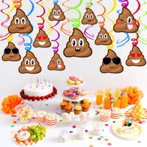 FANOST Funny Poop Emoji Party Hanging Swirls, 24 PCS Emoji Foil Hanging Banners for Adults Kids Birthday Party Decorations, Retired 50th 60th 80th Party Favors Decor Supplies