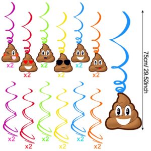 FANOST Funny Poop Emoji Party Hanging Swirls, 24 PCS Emoji Foil Hanging Banners for Adults Kids Birthday Party Decorations, Retired 50th 60th 80th Party Favors Decor Supplies