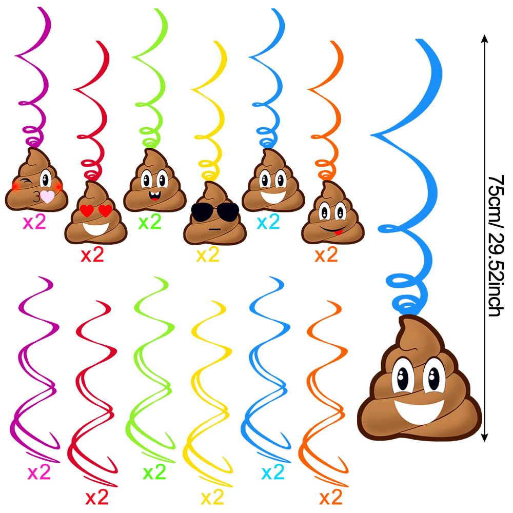 FANOST Funny Poop Emoji Party Hanging Swirls, 24 PCS Emoji Foil Hanging Banners for Adults Kids Birthday Party Decorations, Retired 50th 60th 80th Party Favors Decor Supplies