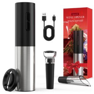 electric wine bottle opener rechargeable, assark cordless automotic electric corkscrew wine opener with foil cutter,wine pourer and vacumm,one-click button reusable wine opener, for festival party