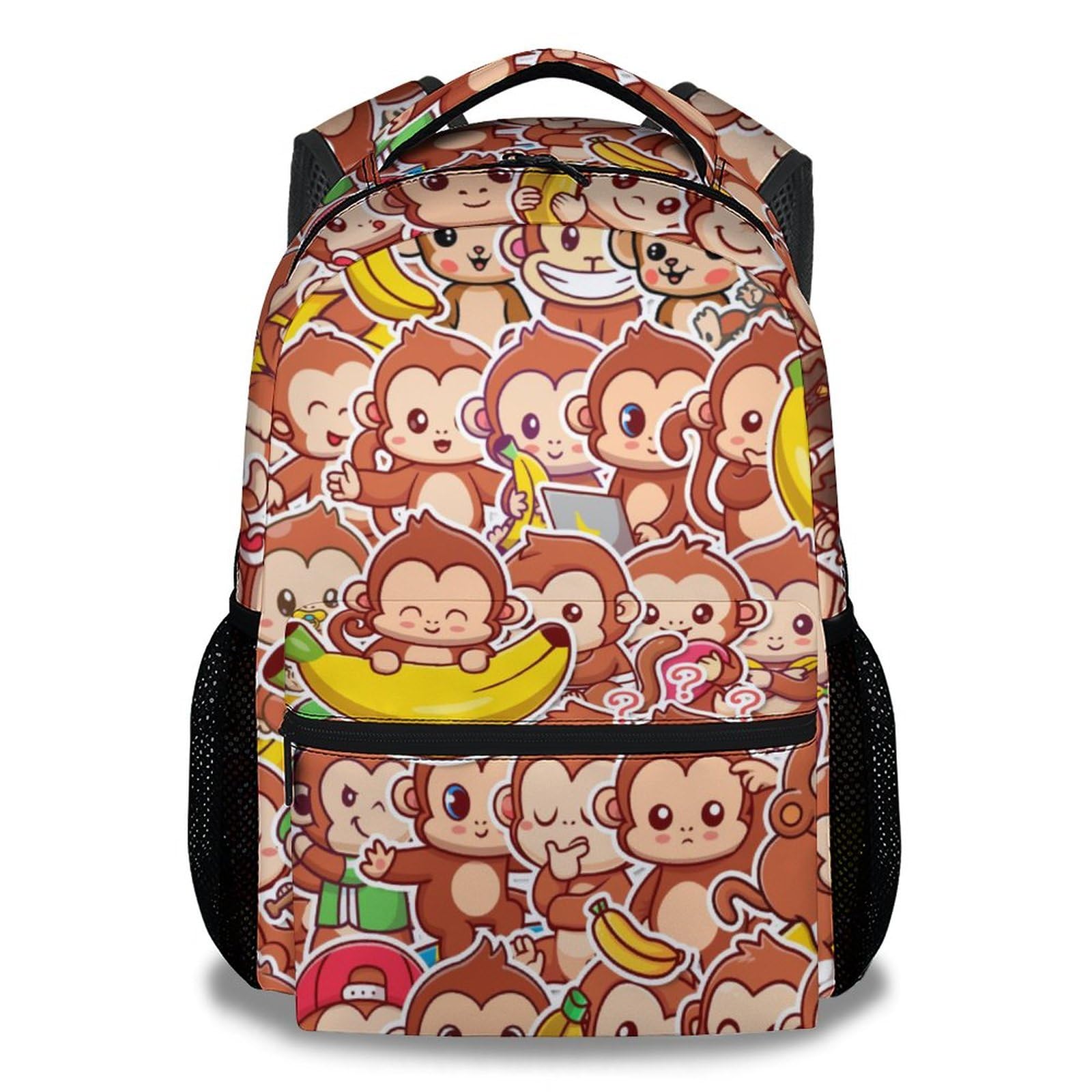 MEETUHONEY Monkey Backpack for Girls Boys, 16" Cute School Bookbag, Cartoon Large Capacity Laptop Bag for Kids Students