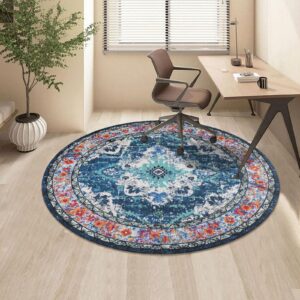 vaukki vintage desk chair mat, non slip desk floor mat for hardwood floor, office floor mat chair floor protector for rolling chair (blue, 5 ft)