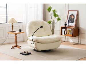 power glider rocker recline chair, 360°swivel lift electric sofa with cellphone holder, voice wake-up function, usb charger port, bluetooth music player function chair for living room (white)