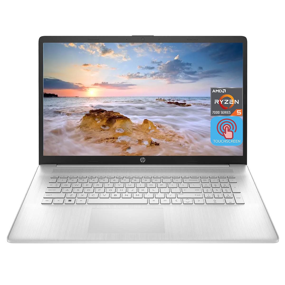 HP Touchscreen Laptop 2023 Newest, 17.3 Inch Touch Display, AMD Ryzen 5 7530U Processor (Beats i7-1165G7), 12GB RAM, 1TB SSD, Numeric Keypad, WiFi 6, Bluetooth, Windows 11 Home, Natural Silver