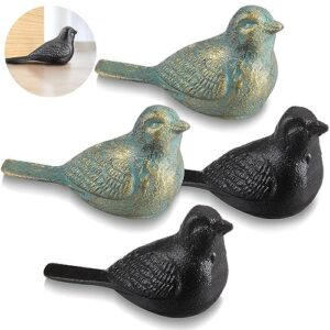 zonon 4 pcs door stoppers bird shaped vintage cast iron door stop cute door stoppers for bottom of door rustic decorative door stops for office home school store door supplies, brown, green gold