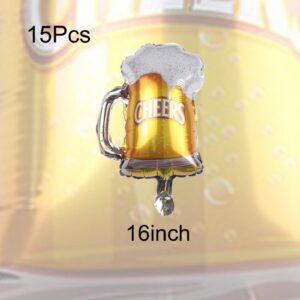 15 Pcs Beer Mug Cheers Foil Balloons Gold 16 Inch Mylar Balloon Birthday Beer Festival Beer Theme Party Decoration Supplies