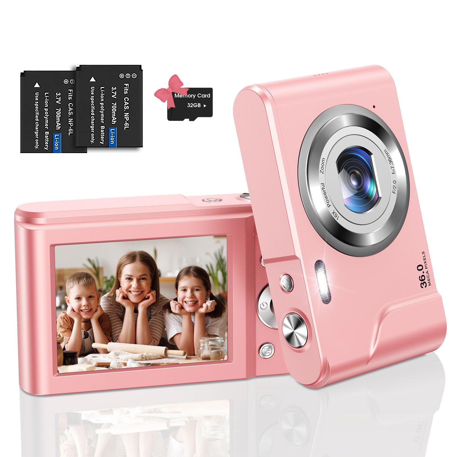 Digital Camera, Bofypoo FHD 1080P 36MP Kids Vlogging Camera with 32GB Card, 16X Zoom Point and Shoot Digital Camera, Portable Mini Camera Compact Camera for Teens,Beginners