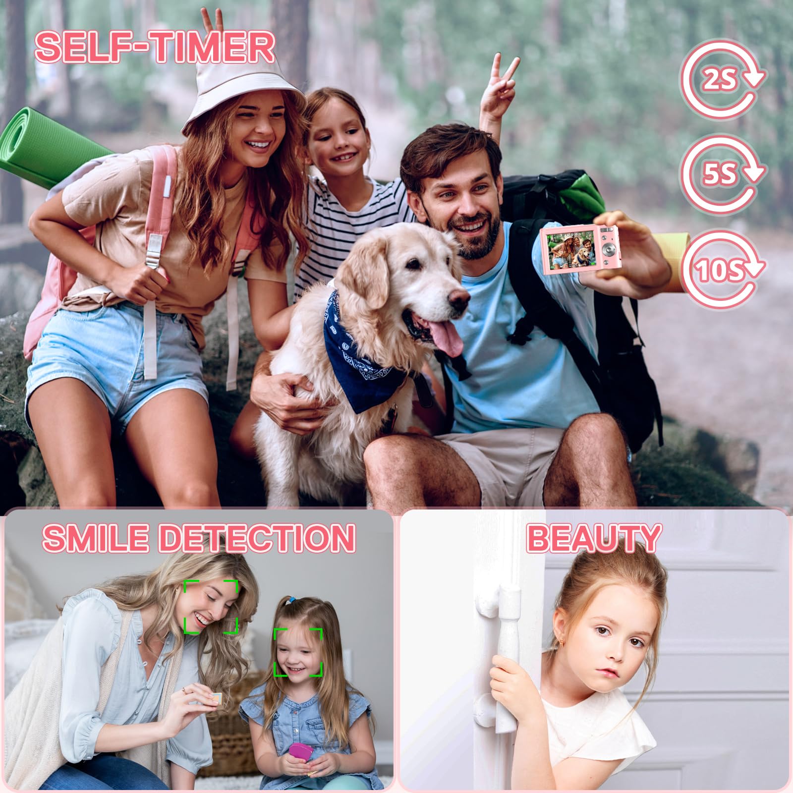 Digital Camera, Bofypoo FHD 1080P 36MP Kids Vlogging Camera with 32GB Card, 16X Zoom Point and Shoot Digital Camera, Portable Mini Camera Compact Camera for Teens,Beginners