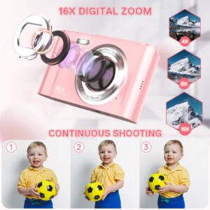 Digital Camera, Bofypoo FHD 1080P 36MP Kids Vlogging Camera with 32GB Card, 16X Zoom Point and Shoot Digital Camera, Portable Mini Camera Compact Camera for Teens,Beginners