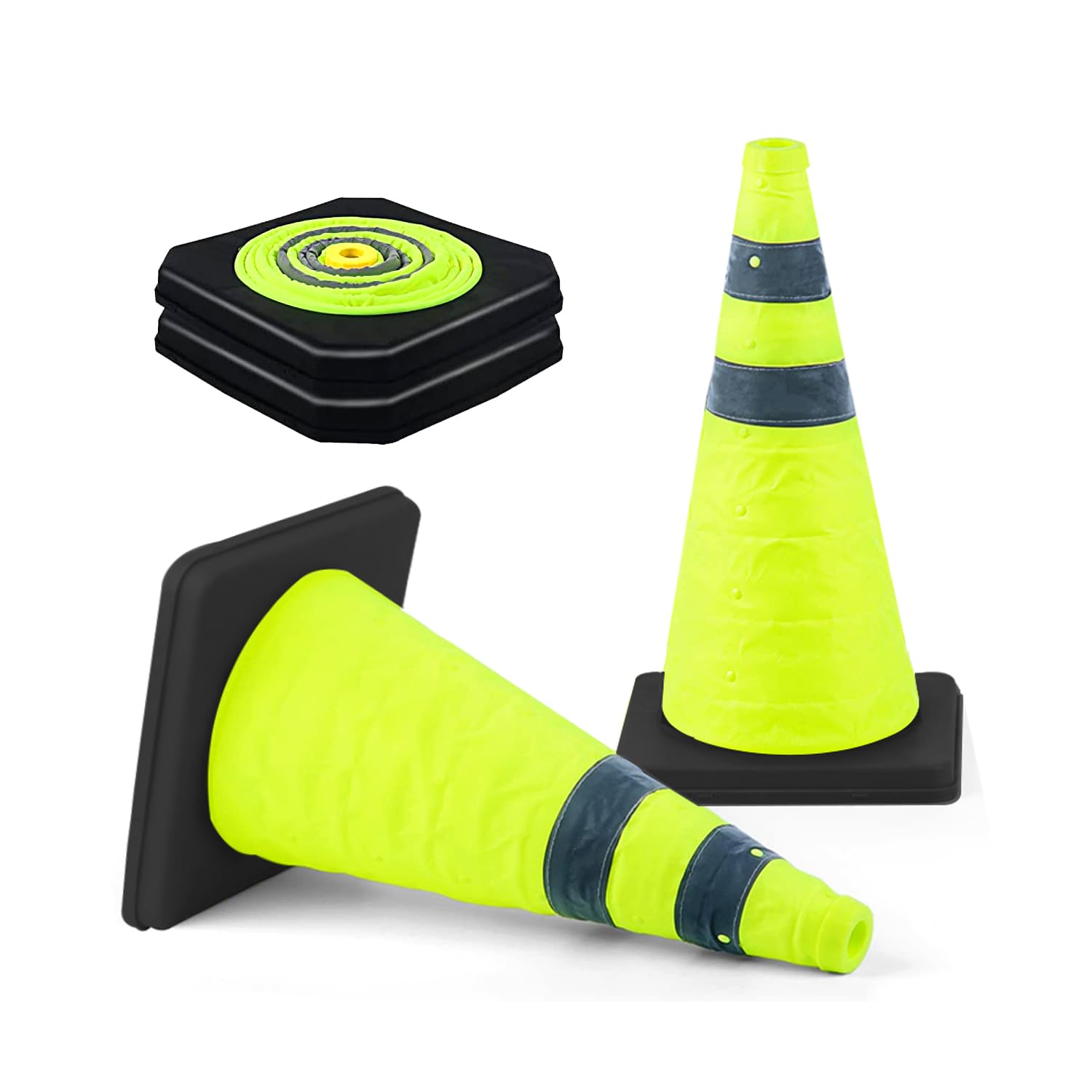 [2PCS]19 Inch Collapsible Traffic Safety Cones, Multi Purpose Pop-up Waterproof Traffic Cones with Reflective Collar for Parking lot，Driveway, Driving Training etc.[Green]