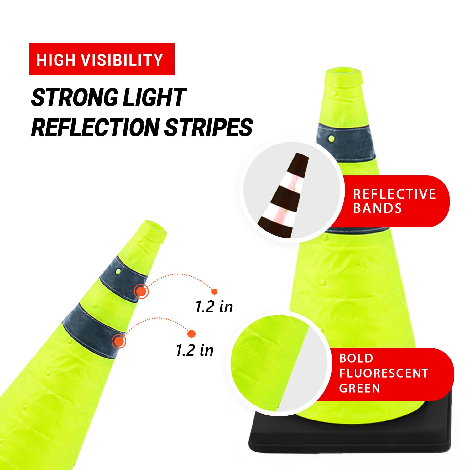 [2PCS]19 Inch Collapsible Traffic Safety Cones, Multi Purpose Pop-up Waterproof Traffic Cones with Reflective Collar for Parking lot，Driveway, Driving Training etc.[Green]