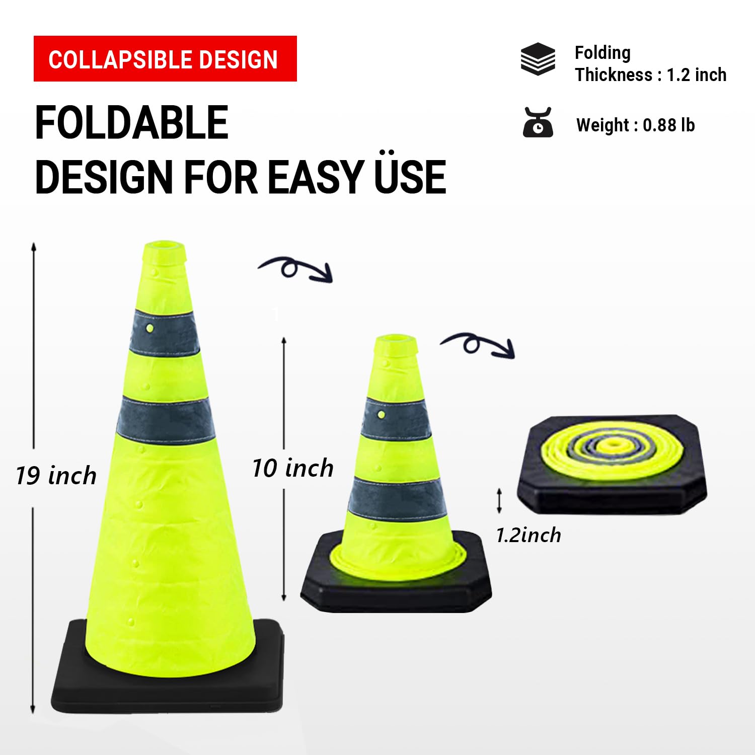 [2PCS]19 Inch Collapsible Traffic Safety Cones, Multi Purpose Pop-up Waterproof Traffic Cones with Reflective Collar for Parking lot，Driveway, Driving Training etc.[Green]