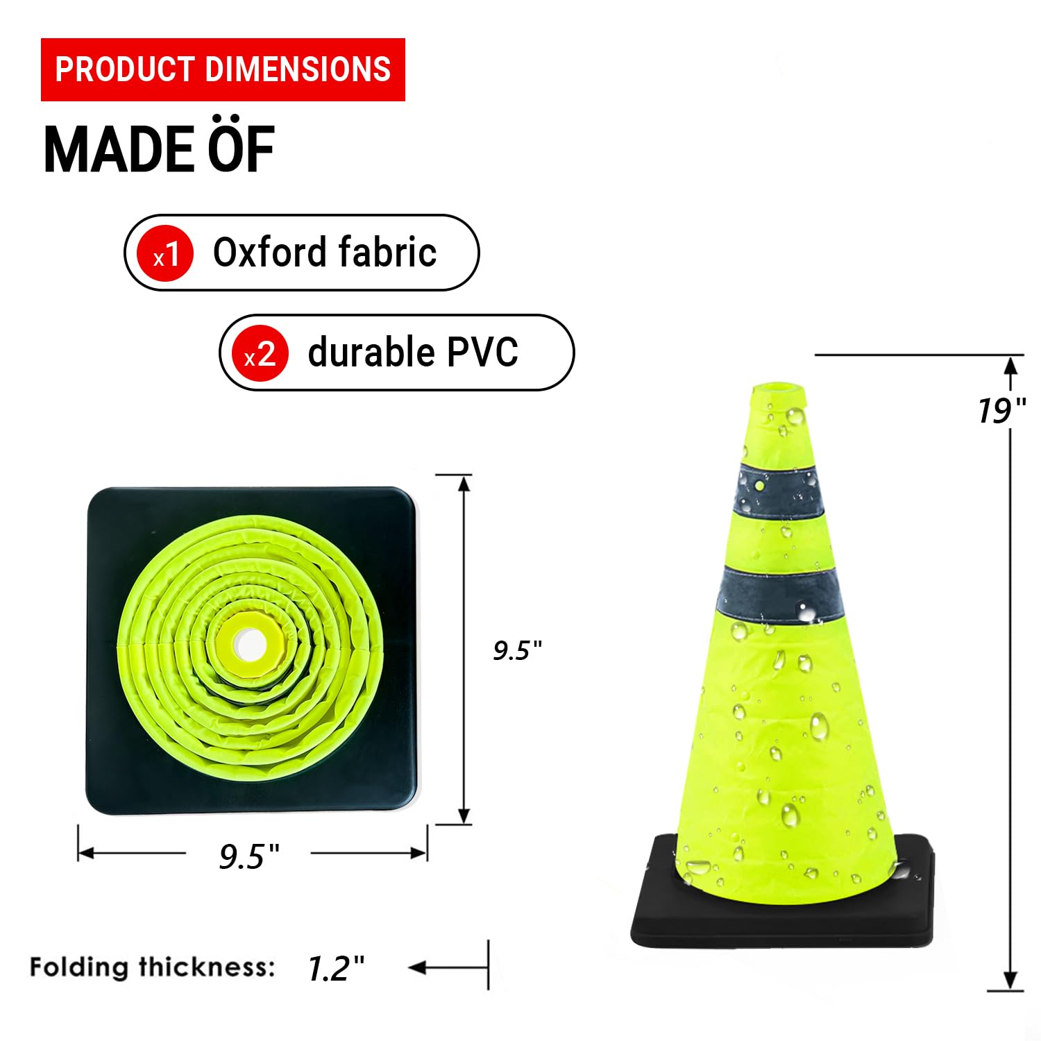 [2PCS]19 Inch Collapsible Traffic Safety Cones, Multi Purpose Pop-up Waterproof Traffic Cones with Reflective Collar for Parking lot，Driveway, Driving Training etc.[Green]