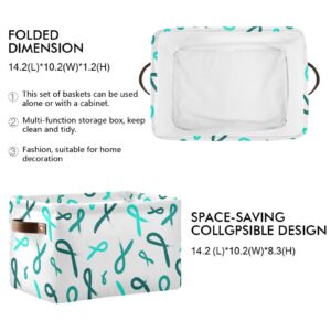 Teal Ribbon Painted Ovarian Cancer Storage Basket Foldable Large Closet Organizer Storage Containers for Office Closet Shelves, 1 Pack