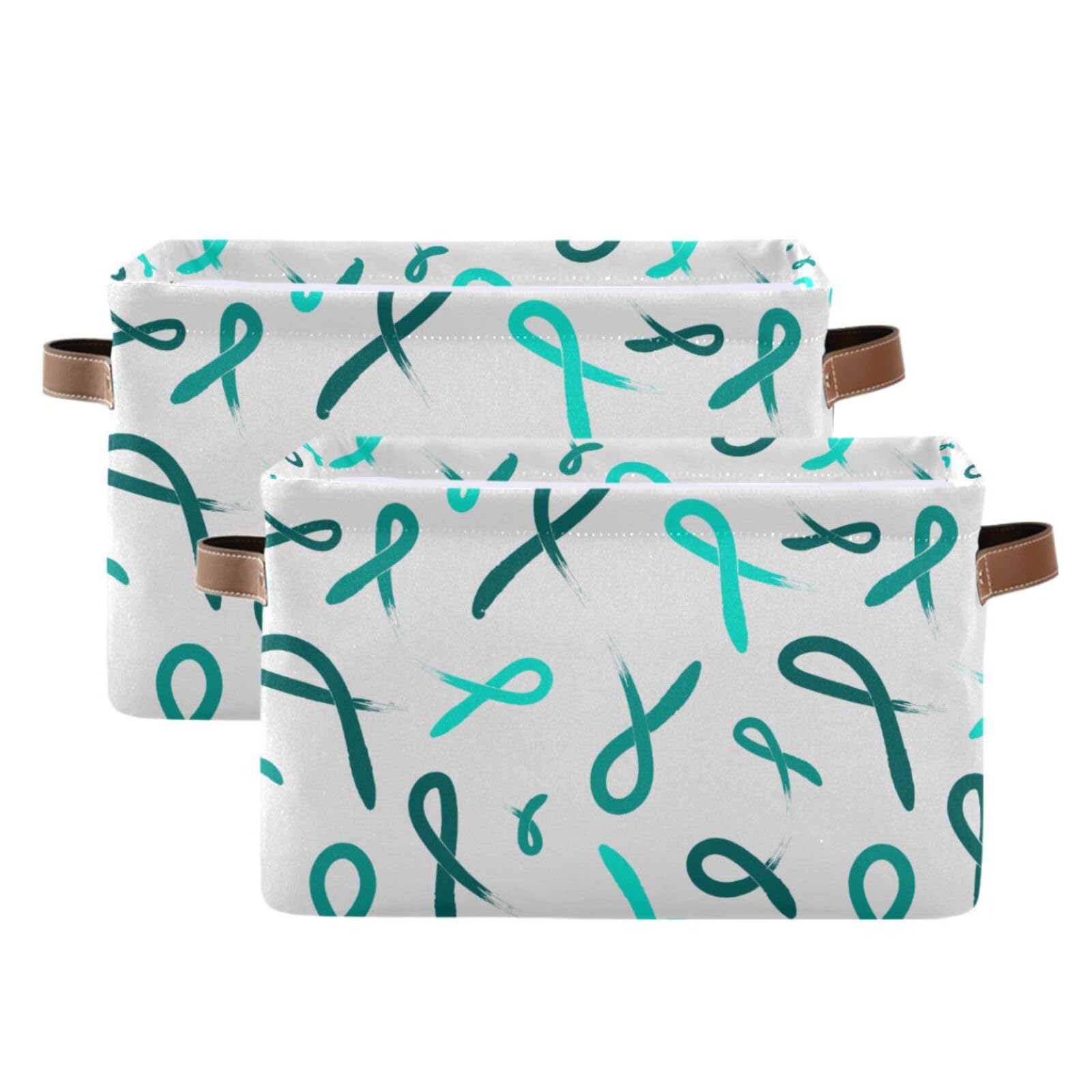 Teal Ribbon Painted Ovarian Cancer Storage Basket Foldable Large Closet Organizer Storage Containers for Office Closet Shelves, 1 Pack