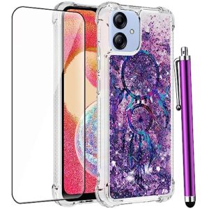 caiyunl for samsung galaxy a04e phone case with screen protector, women girls glitter bling floating liquid cute soft tpu slim silicone shockproof protective cover for samsung galaxy a04e case-purple