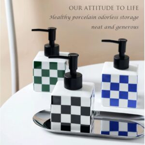 UTOYA Durable Bathroom Accessory Set,4 Pcs Checkerboard Bathroom Vanity Countertop Décor-Soap Dispenser,Toothbrush Holder,Mouthwash Cup,Tray Replacement