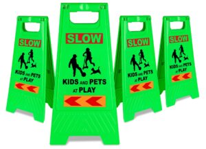 xpcare 4 pack kids playing sign for street, children at play safety sign with reflective tapes,caution slow down for street,kids and pets at play warning sign