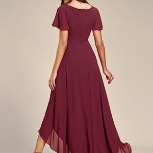 Ever-Pretty Women's Elegant V Neck Ruffle Sleeve Lotus Leaf High Low Summer Chiffon Evening Gown Burgundy US6