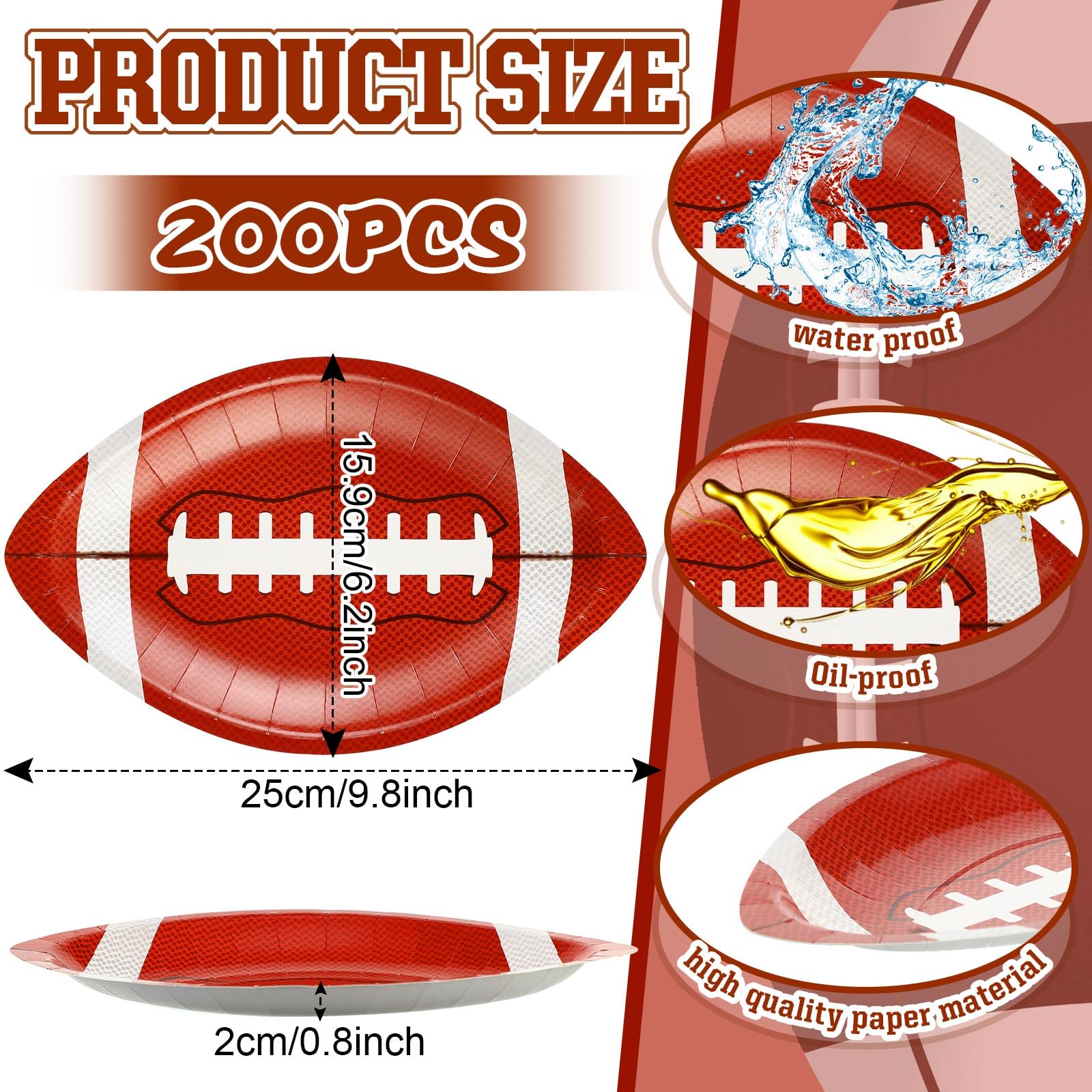 Zubebe 200 Pcs Football Paper Plates Disposable Football Party Supplies Snack Sports Plates Football Birthday Party Favors Disposable Football Serving Trays for Game Day Sports Event Tailgate Party