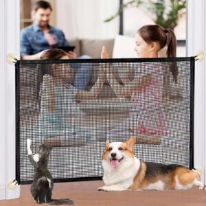 portable mesh baby gate 43.3"x30.9",black mesh magic pet dog gate for stairs/doorways/hallways easy-install child's safety gates folding for indoor and outdoor safety gate install anywhere for dogs