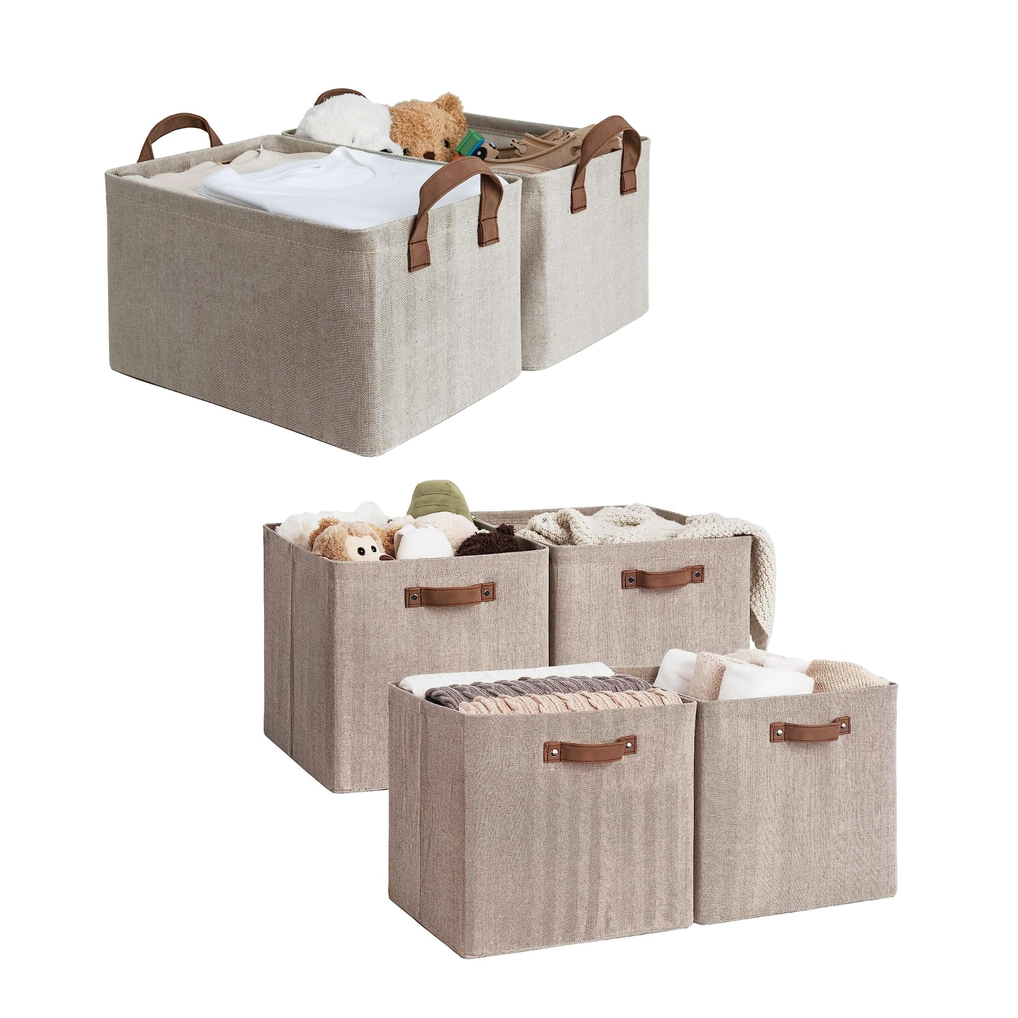 StorageWorks Storage Baskets for Shelves and Fabric Storage Box with PU Handles