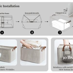 StorageWorks Storage Baskets for Shelves and Fabric Storage Box with PU Handles