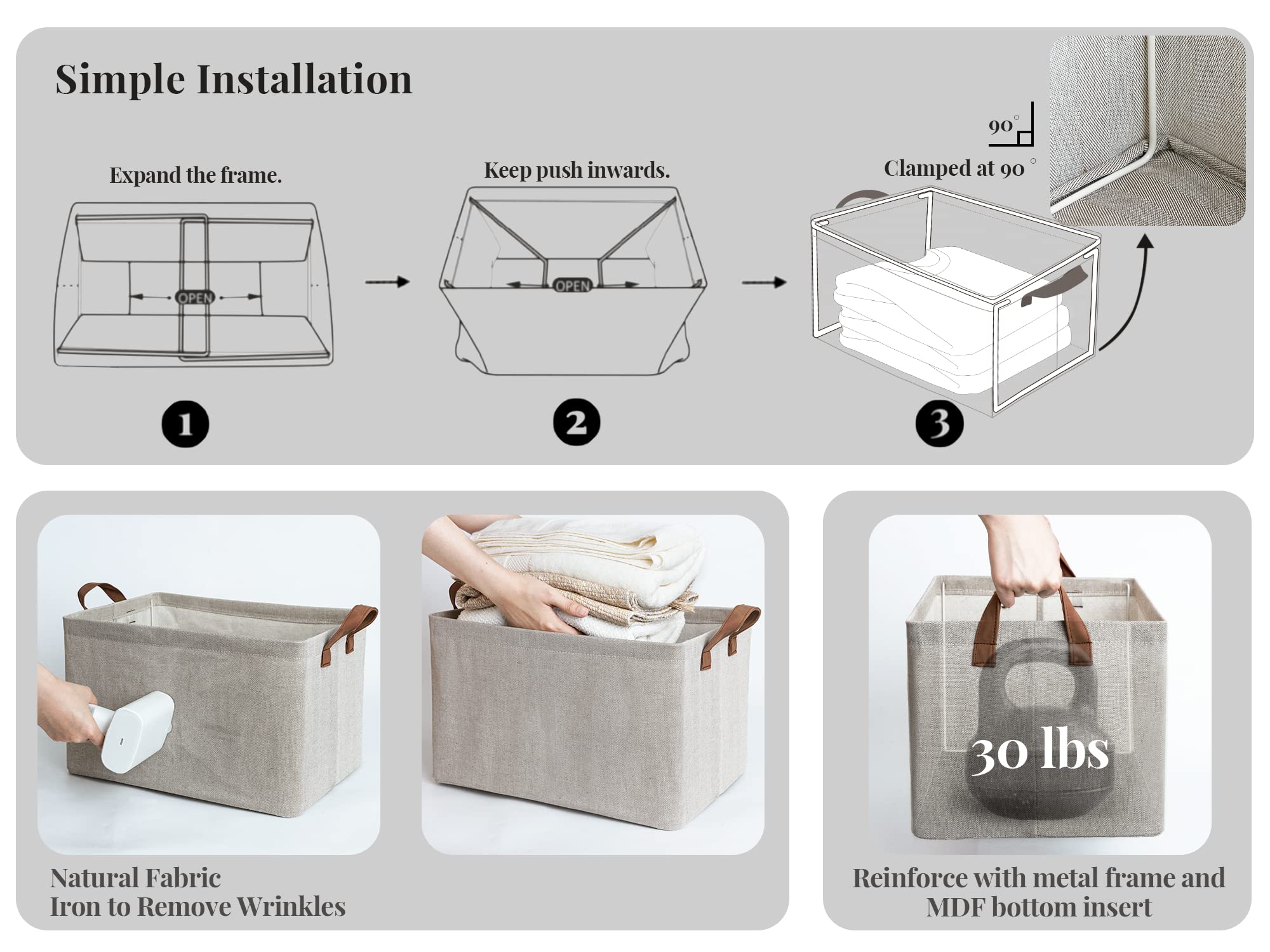 StorageWorks Storage Baskets for Shelves and Fabric Storage Box with PU Handles