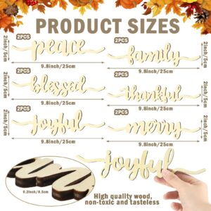 12 Pieces Christmas Thankful Blessed Merry Joyful Peace Family Wood Cutout Rustic Thankful Plate Letter Sign Decor Inspirational Letter Wood Sign for Home Table Plates Table