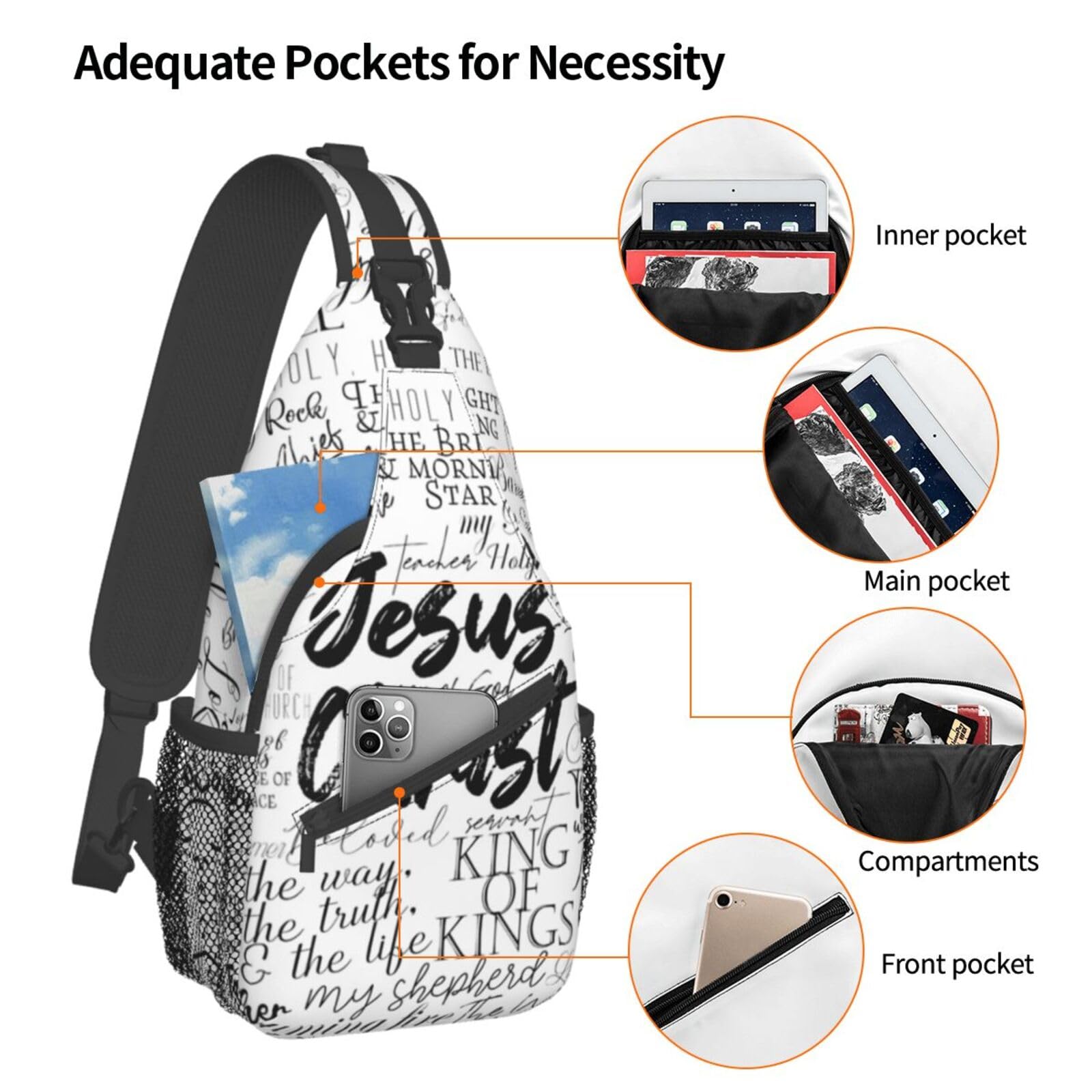 ROSIHODE Christian Jesus Cross Sling Bag, Fashion Crossbody Backpack Shoulder Bag Chest Bag for Men Women Hiking Travel