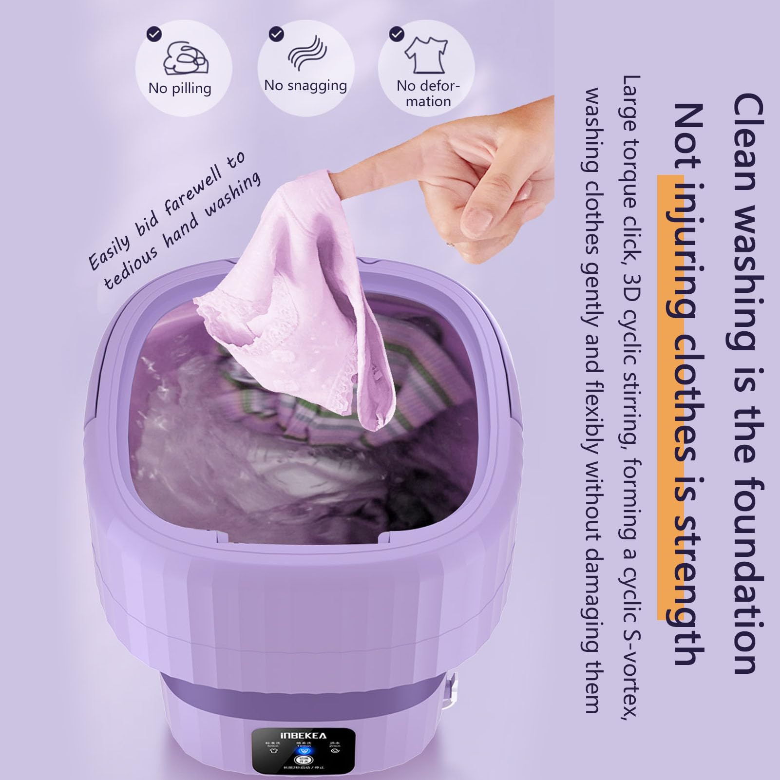 Foldable Washing Machine, Mini Washing Machine,9L Small Washer with Drain Basket,Portable washing Machine for Small Clothes,Suitable for Underwear,Apartment,Dorm,Camping,Travel (Purple -9L)