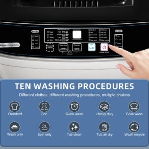 Kazigak Full Automatic Washing Machine, 15.6 lbs Top Load Portable Washer with Drain Pump, LED Display with 10 Programs & 8 Water Levels Selections, Ideal for Apartment, Dorm, RV, Camping, Dark Grey