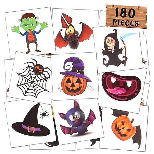 Basuwu 180PCS Halloween Temporary Tattoos for Kids - Waterproof Stickers, Themed Gift