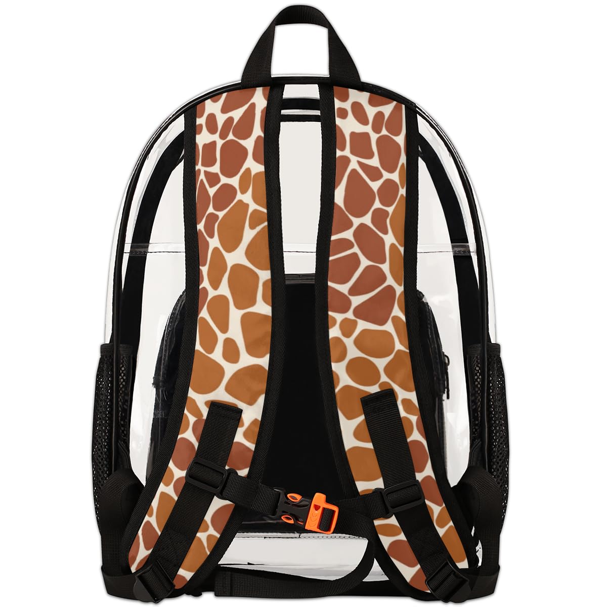 Mularoka Abstract Giraffe Print Brown Clear Backpack with Reinforced Padded Straps Heavy Duty PVC Transparent Backpack See Through Casual Day Packs