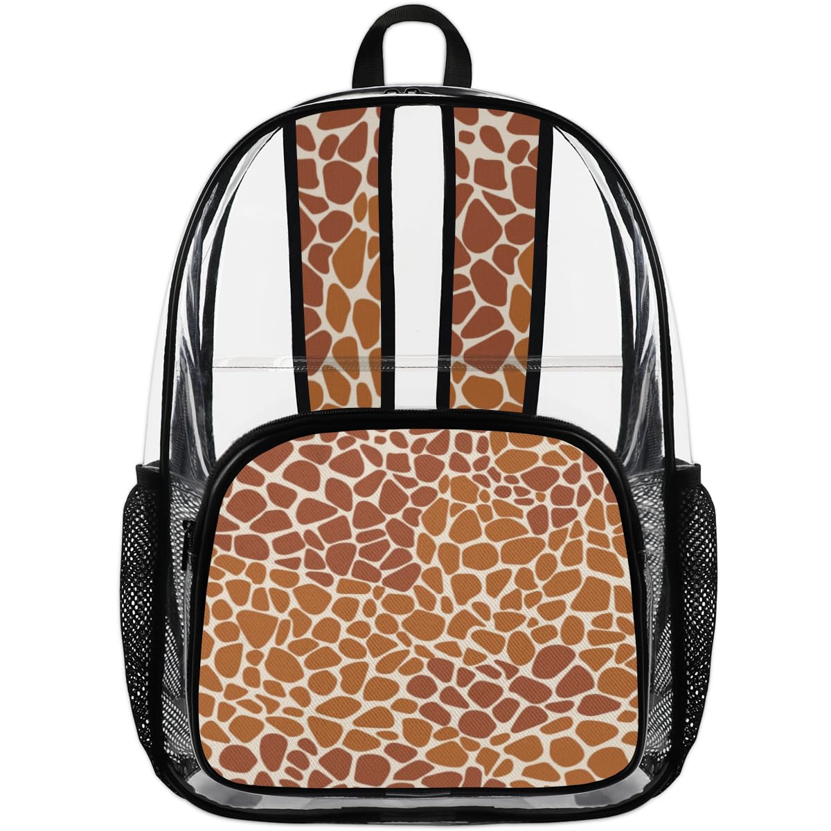 Mularoka Abstract Giraffe Print Brown Clear Backpack with Reinforced Padded Straps Heavy Duty PVC Transparent Backpack See Through Casual Day Packs