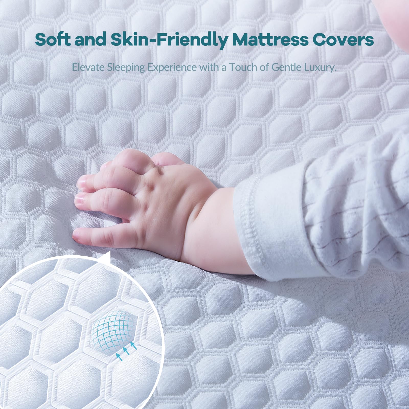 VaVaSoo Rocking Bassinet Sheet Fitted, Ultra Soft Bassinet Mattress Protector for Baby Girl & Boy, Breathable Bassinet Mattress Pad Cover, Hexagonal Supportive Mattress Topper, 1 Pack, 30.9''x19.1''